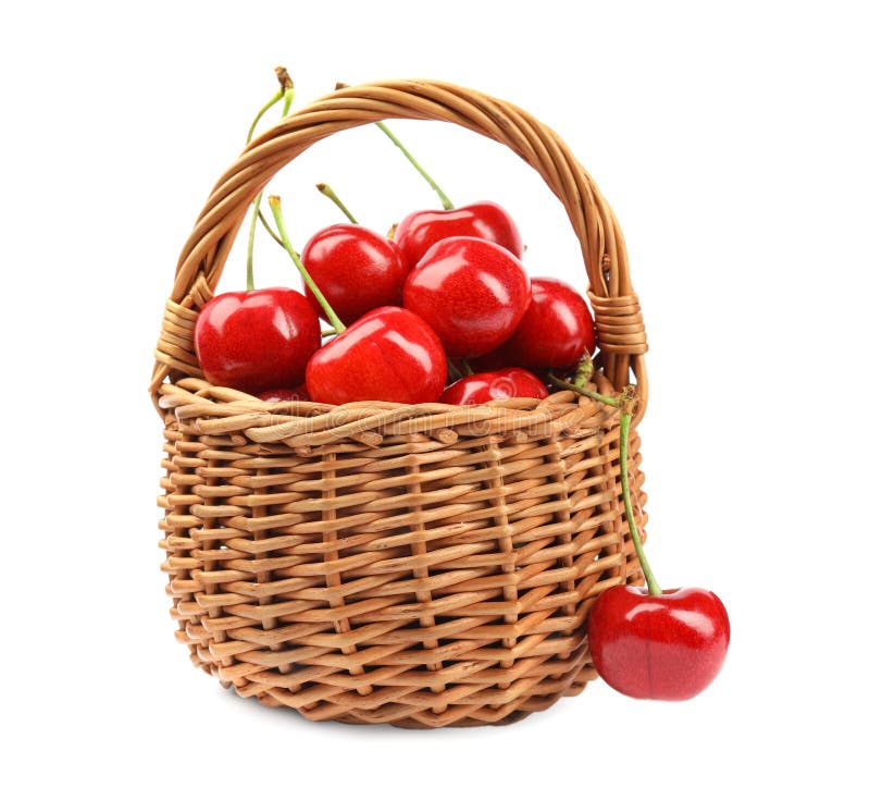 Wicker Basket With Ripe Sweet Cherries Stock Image Image Of Drupe