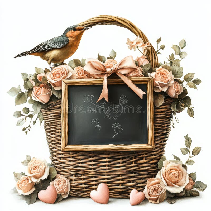 Basket with Roses and Gnome Stock Vector - Illustration of fashion ...