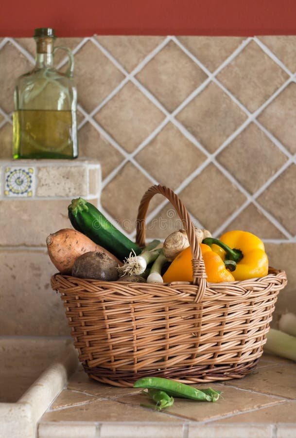 Wicker Basket with Vegetable Stock Image - Image of kitchen, vegetable ...