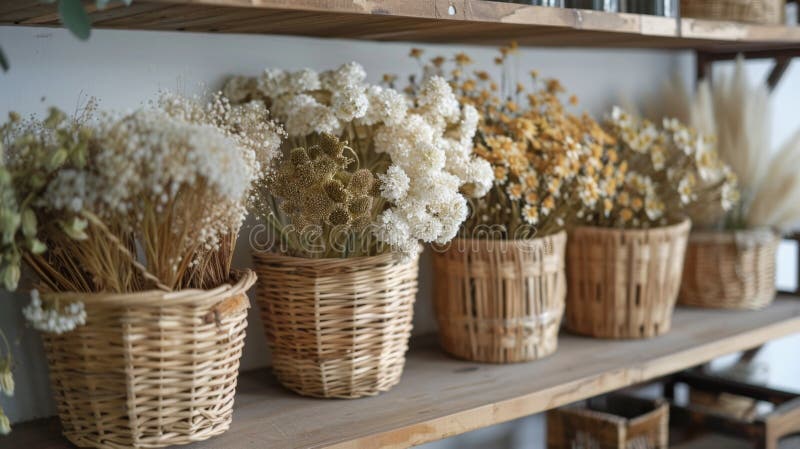 Cottagecore Decor, Wicker Baskets Brimming with Dried Flowers and ...