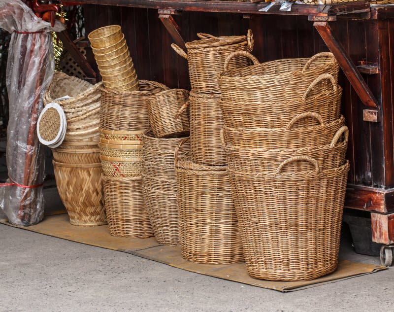 Wicker baskets stock image. Image of handle, hand, carry - 58541653