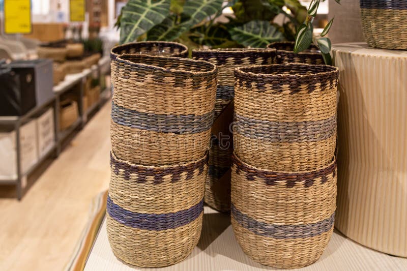 Wicker Baskets for the Home on a Store Display. Stock Photo - Image of ...