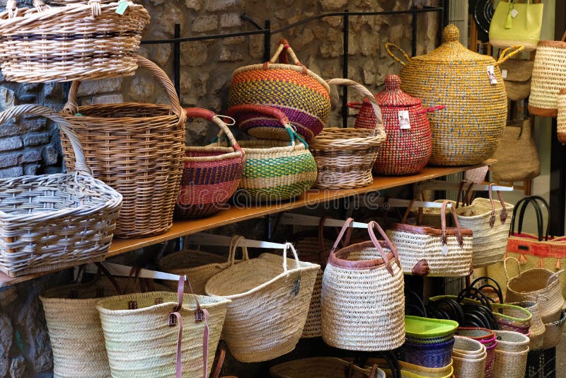 Handmade Wicker Baskets At A Market Stall Stock Image - Image of ...
