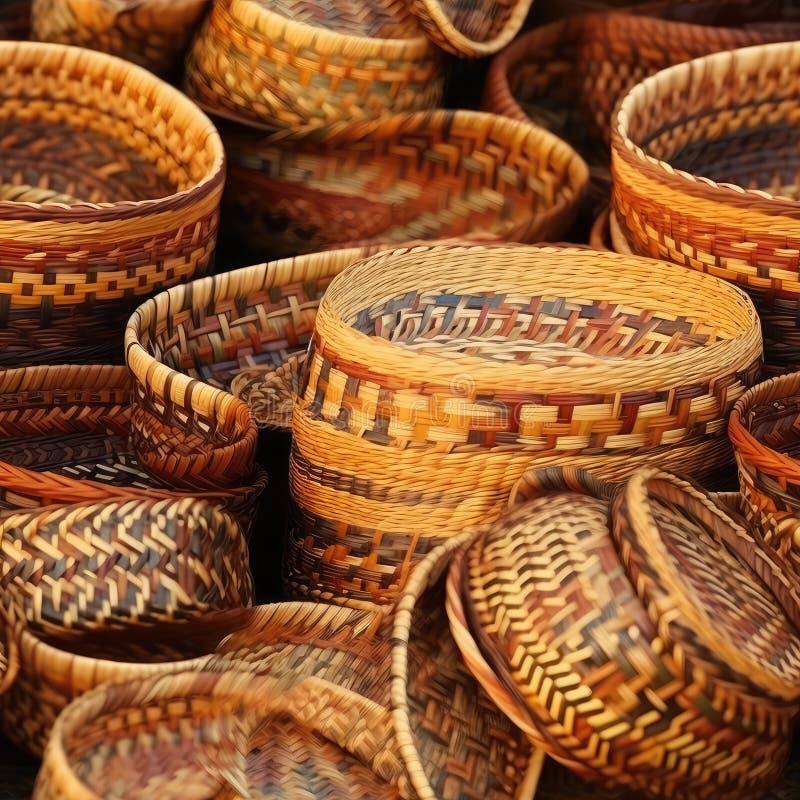 Wicker Baskets Seamless Pattern, New Wickerwork, Hand Made Basket ...