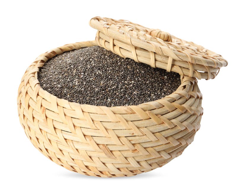 Wicker Box with Chia Seeds on White Background Stock Image - Image of ...