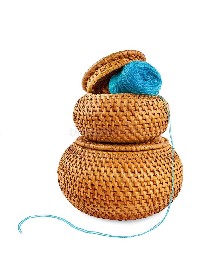 Wicker Box of Yellow Color with Dark Blue Thread Stock Image - Image of ...