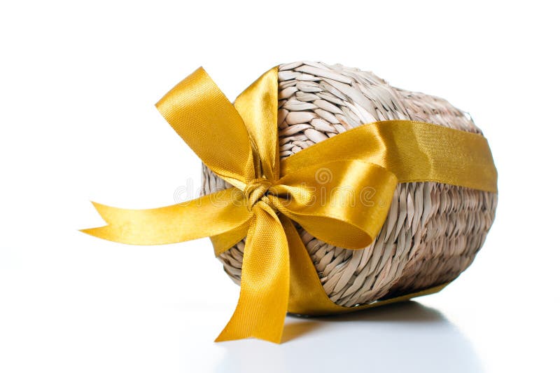 Wicker Box with Yellow Ribbon Stock Image - Image of golden, occasion ...