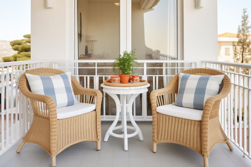 Wicker Chairs and Table Set on the Balcony of a Mediterraneanstyle ...