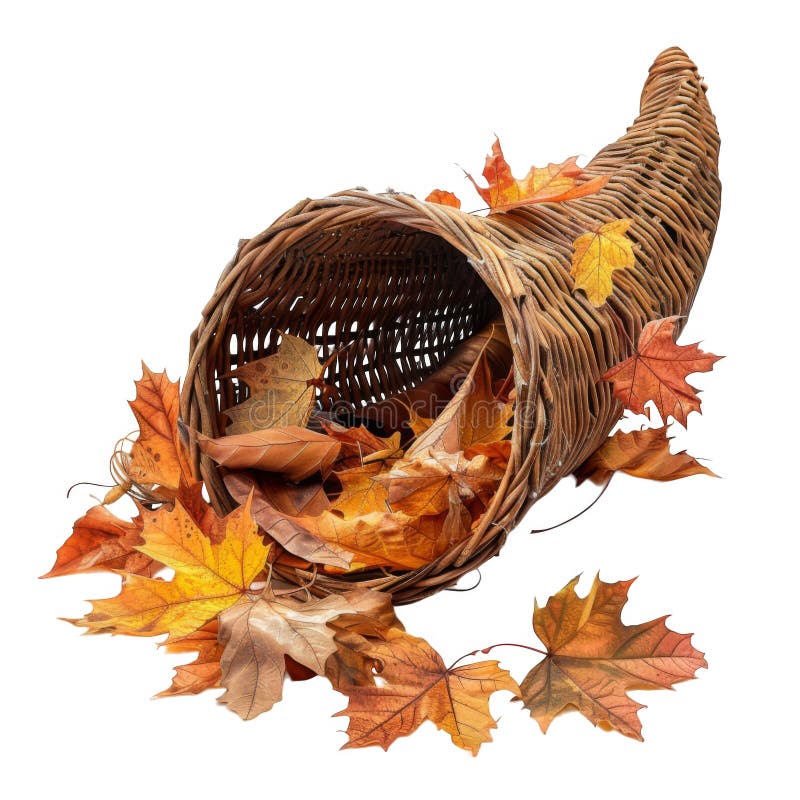 Wicker Cornucopia Overflowing with Autumn Leaves Stock Illustration ...