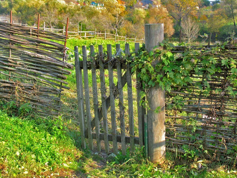 Wicker Fence of Wooden Twigs and Gate Stock Photo - Image of wattle ...