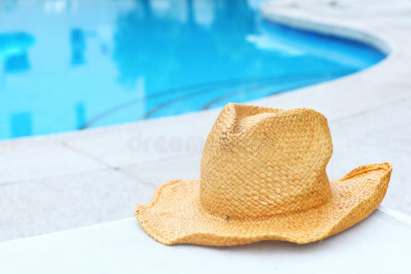 Wicker Hat with Swimming Pool Stock Photo - Image of cool, sombrero ...