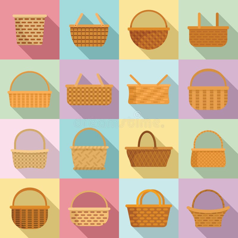 Wicker Icons Set, Flat Style Stock Vector - Illustration of pictogram ...