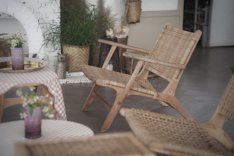 Wicker Rattan Chair on Terrace Balcony Stock Photo - Image of chair ...