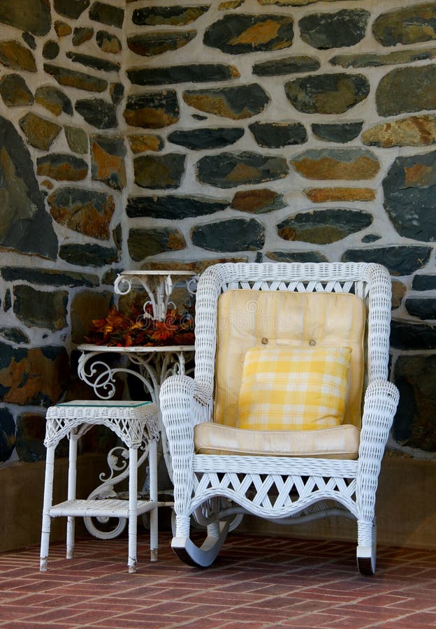 Wicker rocker on porch stock image. Image of chair, white - 16632105