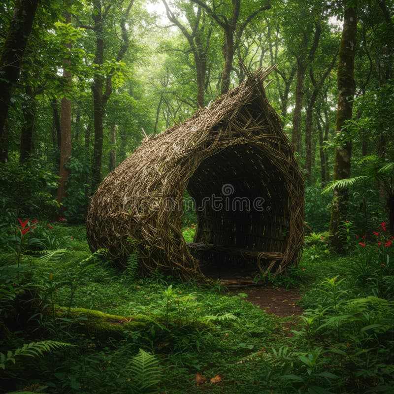 Wicker Sculpture in Lush Green Forest Stock Illustration - Illustration ...