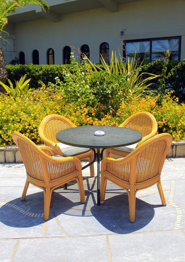 Wicker Seats on the Terrace, Crete, Greece Stock Photo - Image of ...