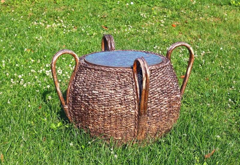Wicker Side Table with Handles Stock Image - Image of table, tasty ...