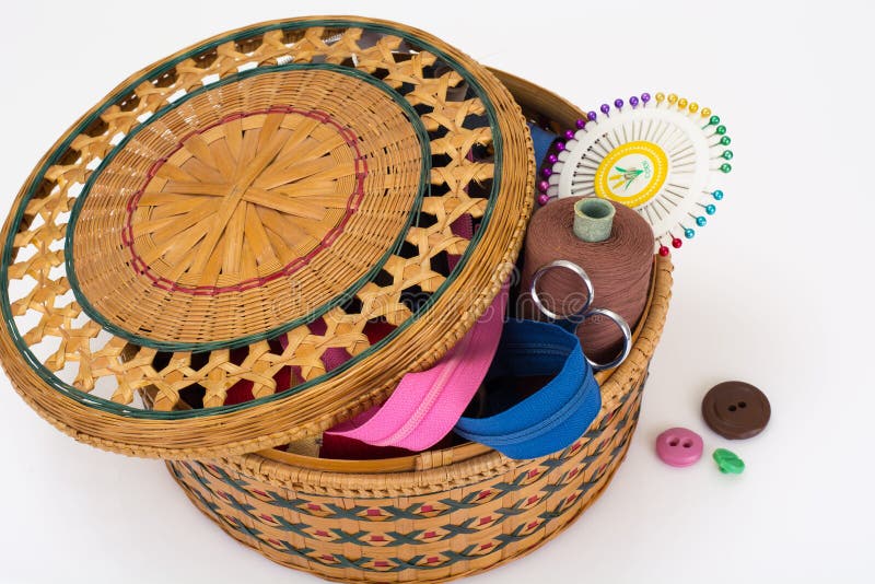 Wicker Straw Box for Sewing Accessories Stock Photo - Image of ...