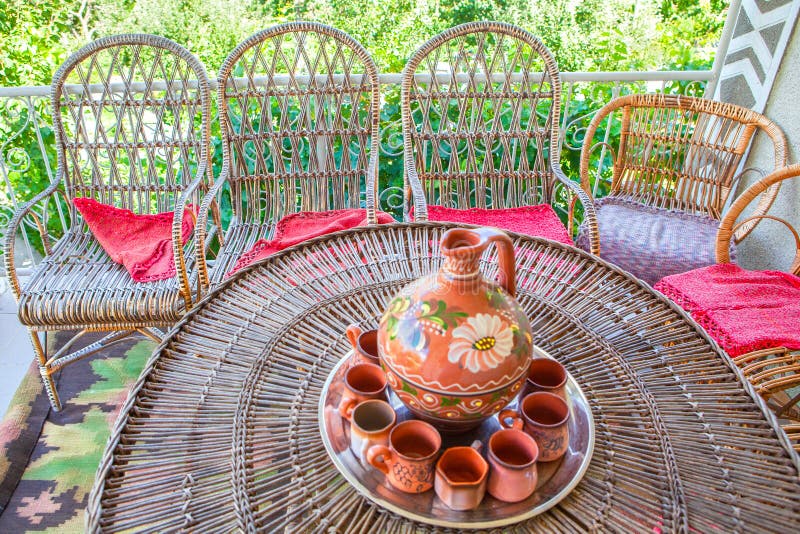 Wicker table and chairs stock image. Image of comfortable - 68571731
