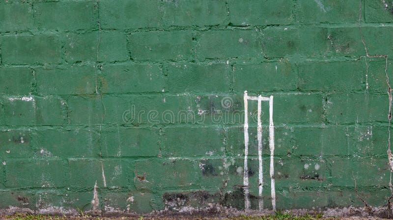 Wicket Stumps Painted on a Brick Wall Stock Image - Image of aiming ...
