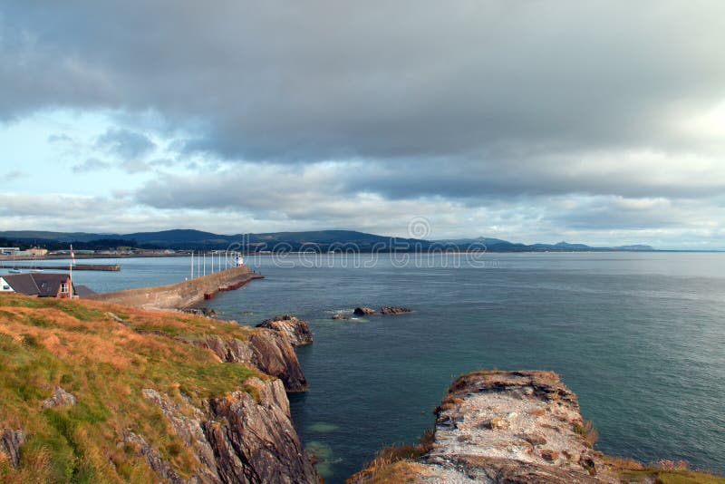 Wicklow Ireland North Harbor Breakwater Wall and Lighthouse Stock Photo ...