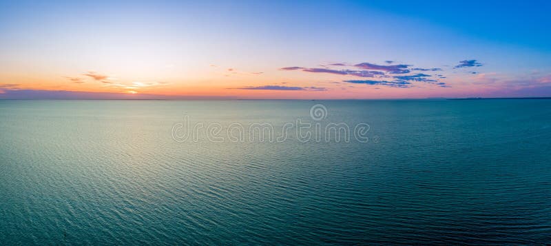 Wide Aerial Panorama of Sunset Over Ocean. Stock Photo - Image of ...
