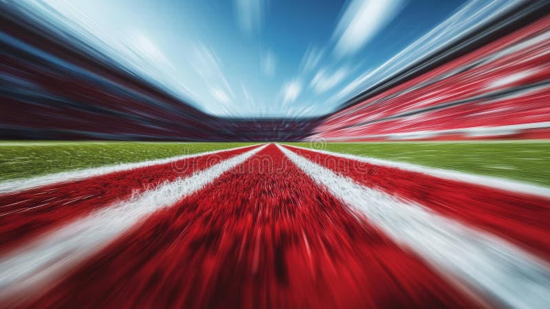 Wide Angle Action View Empty Football Stadium Field with Motion Blur ...