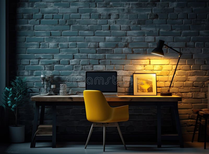 Wide Angle Back View at Man Using Computer at Home Office with Modern ...