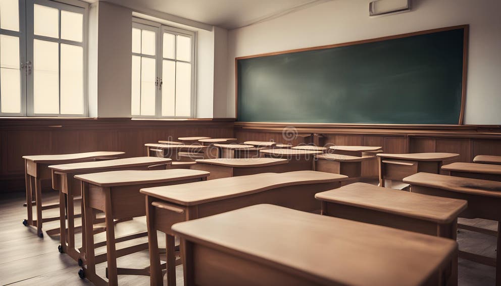 Wide Angle Background Image of Wooden School Desks Stock Illustration ...