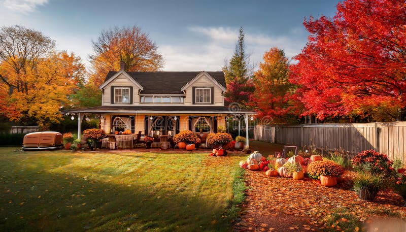Wide Angle of a Backyard during a Retro Thanksgiving, with a Classic ...