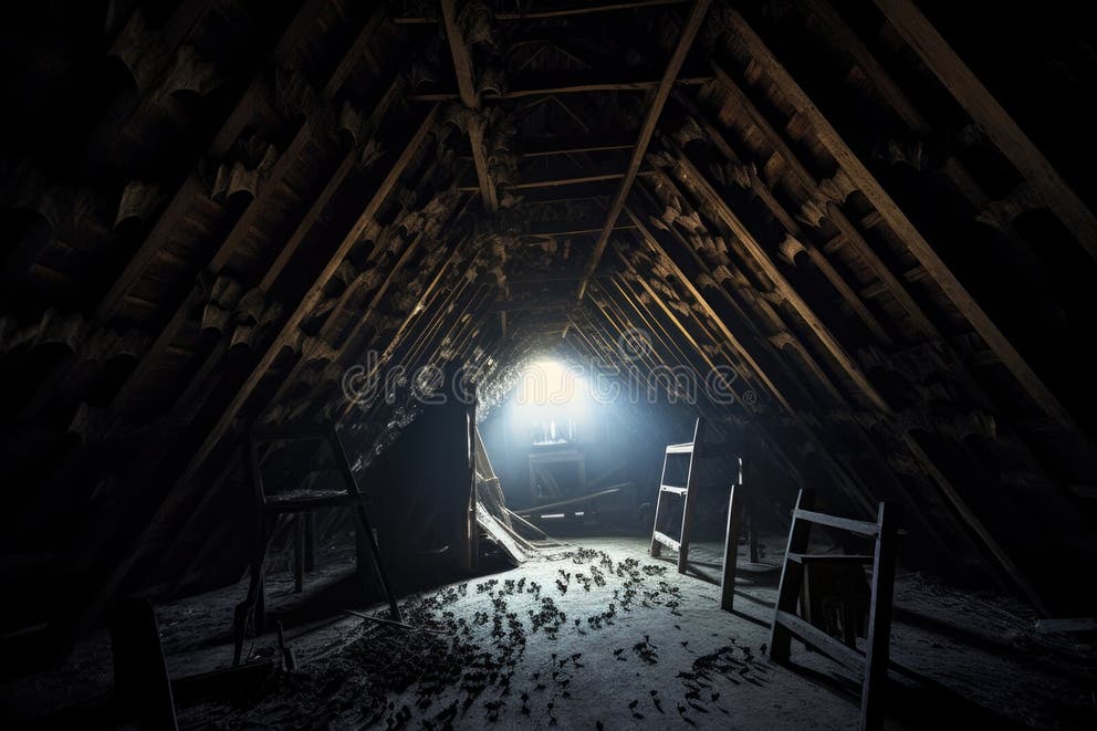 Wide Angle of Bat Colony in Dark Attic Stock Illustration ...