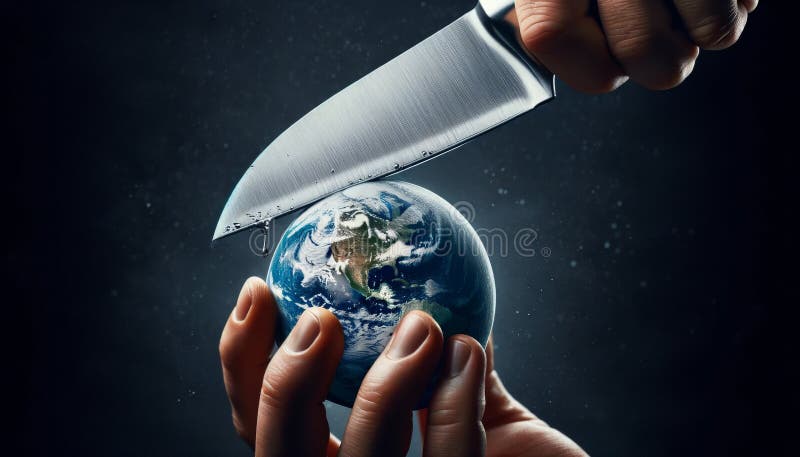 Wide Angle Close-up of a Tiny Earth Lying on a Stark Surface, a Sharp ...