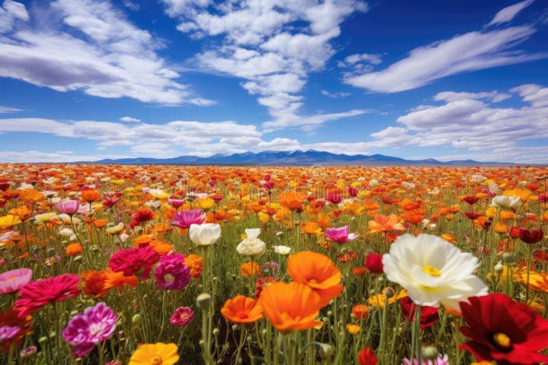 Wide Angle of a Colorful Flower Field in Spring Stock Photo - Image of ...