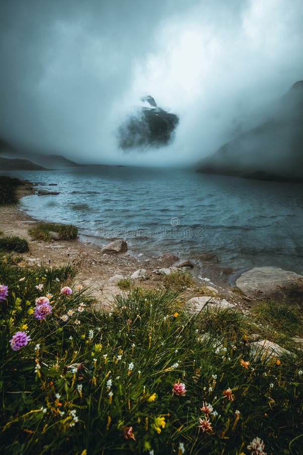 Wide Angle Dramatic Shot of Mountain Lake on Grossglockner in Dramatic ...