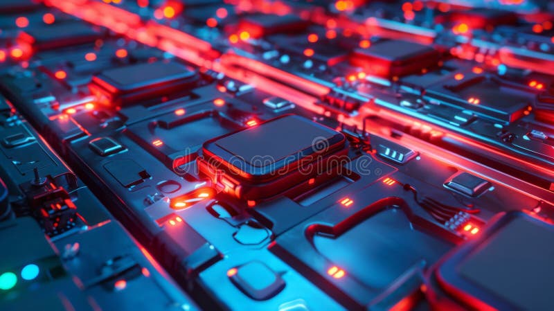 Wide Angle of an Ev Battery with Neon Lights in Detail Stock ...