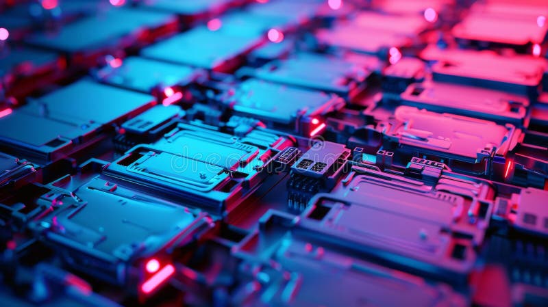 Wide Angle of an Ev Battery with Neon Lights in Detail Stock ...