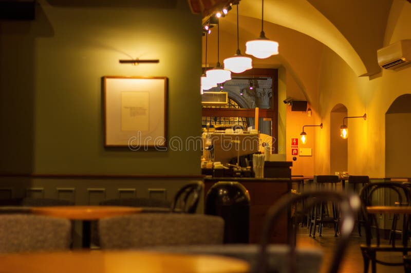 Wide Angle of an Interior of a Coffee Shop with Couch and Table Stock ...