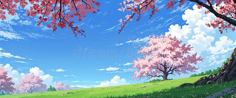 WIde Angle Japanese Anime Landscape Background Clear Sky with Dynamic ...