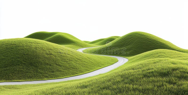 A Wide-angle Lens Captures a Landscape of Green Grass on Hillside, a ...