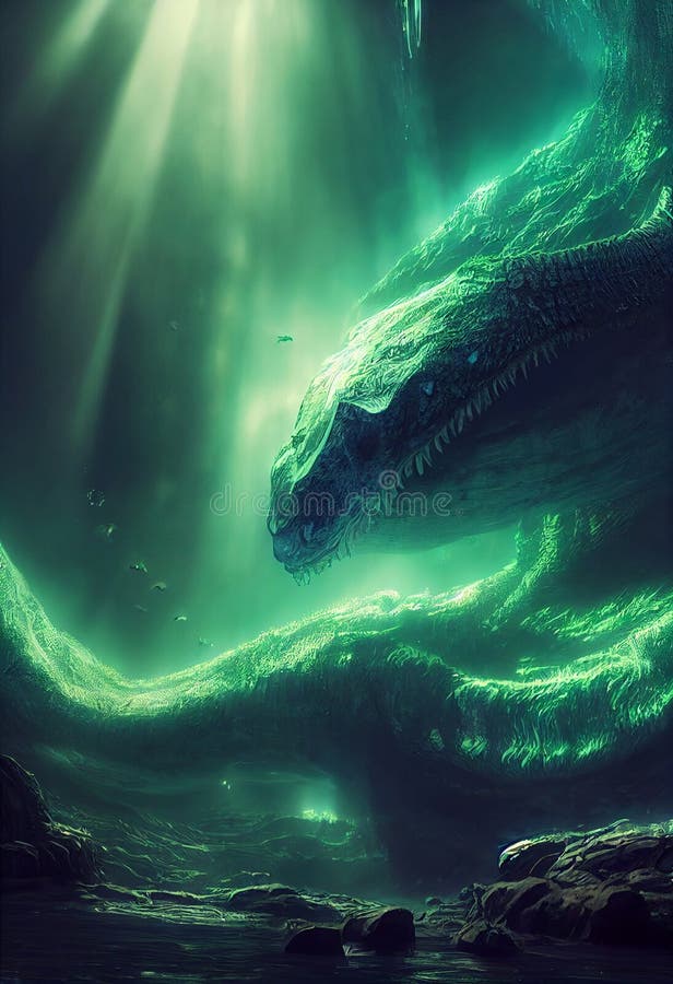 Wide Angle Leviathan of the Deep Epic Composition Stock Illustration ...
