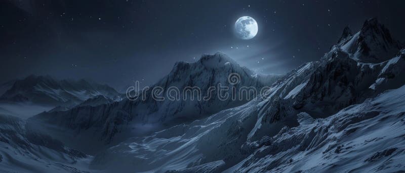 A Wide-angle Night Shot of a Dramatic Mountain Range Under the Soft ...