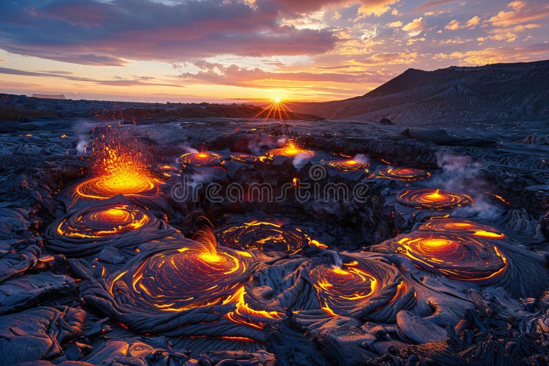 Wide Angle Photo of the Inside of an Active Volcano at Sunset, with ...