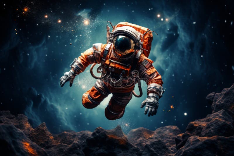 Wide Angle Photo Showcasing an Astronaut Gracefully Floating in the ...