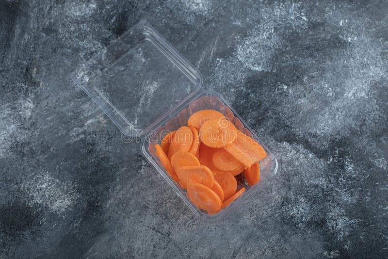 Wide Angle Photo. Top View of Plastic Container Full with Carrot Slices ...