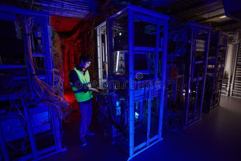 It Technician Inspecting Server Room Stock Image - Image of programming ...