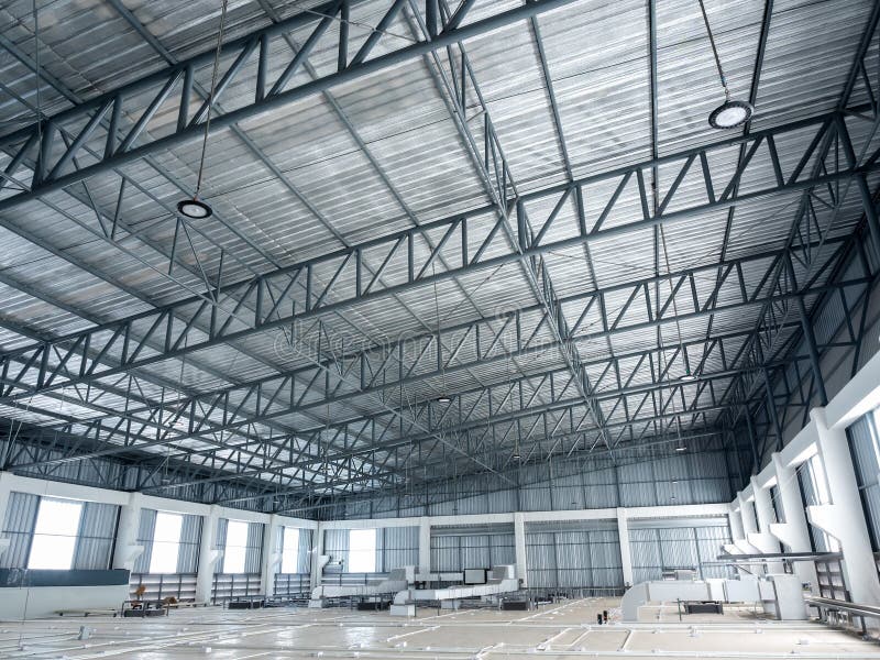 Wide Angle Scene of Warehouse Construction Buildings Roof Structure ...