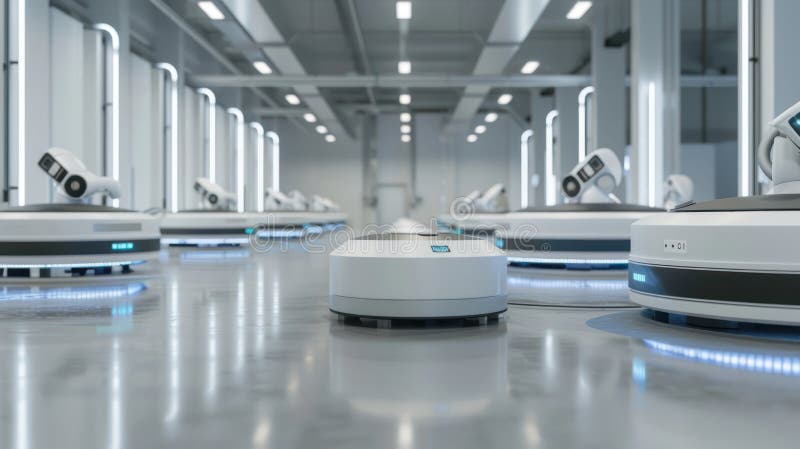 Wide-angle Shot of AI Robots in a Manufacturing Facility Stock ...