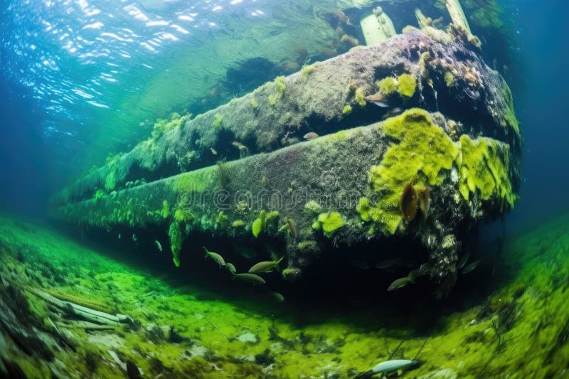 Wide-angle Shot of Algae Growth on the Side of a Shipwreck Stock Image ...