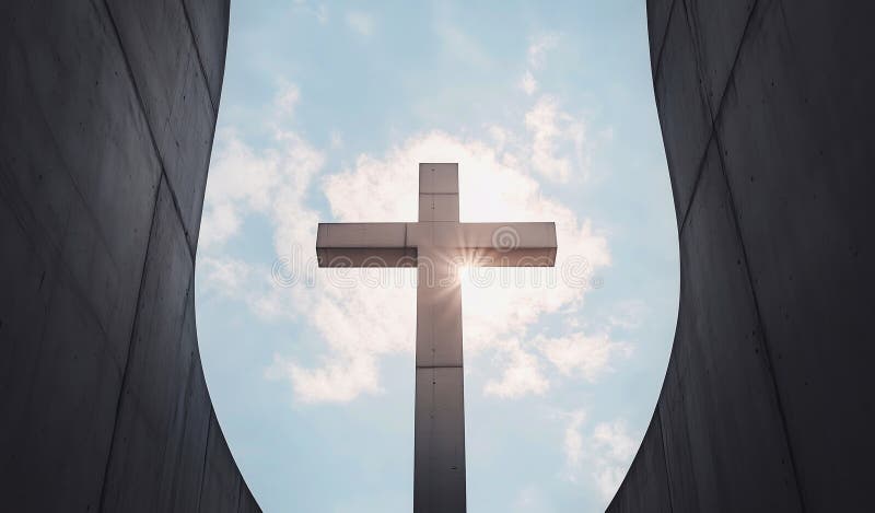 Wide-angle Shot from Below Capturing Concrete Panel Curving with Cross ...