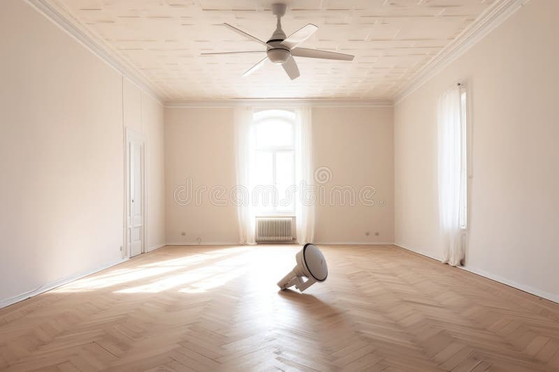 Wide Angle Shot of Clean Fan in a Minimalist Room Stock Illustration ...